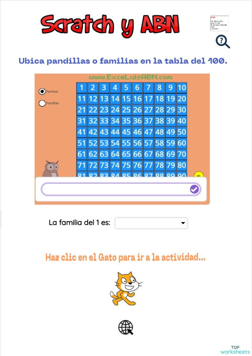 Scratch : Pandillas y familias, en la tabla del 100.. Ficha interactiva ...