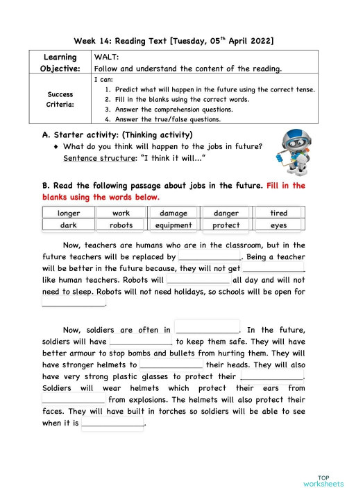Jobs in the future. Interactive worksheet | TopWorksheets