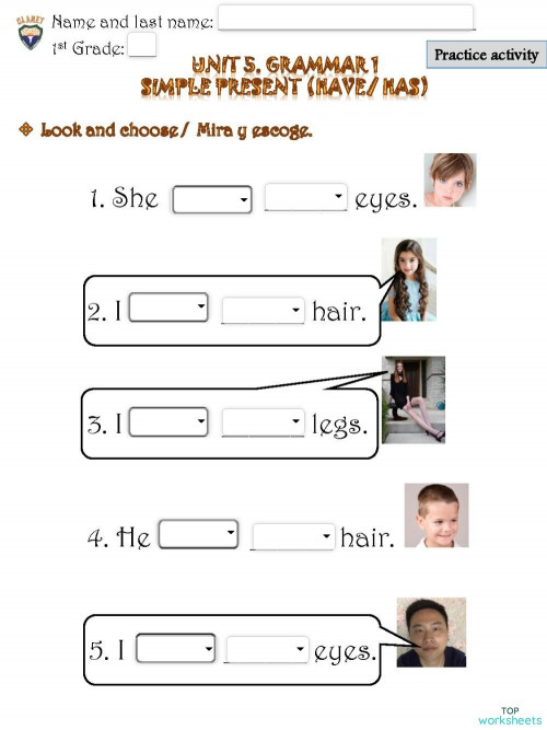 1st G. Unit 5. Grammar 1. Practice activity. Interactive worksheet ...
