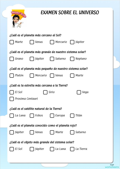 EXAMEN SOBRE EL UNIVERSO. Ficha interactiva | TopWorksheets