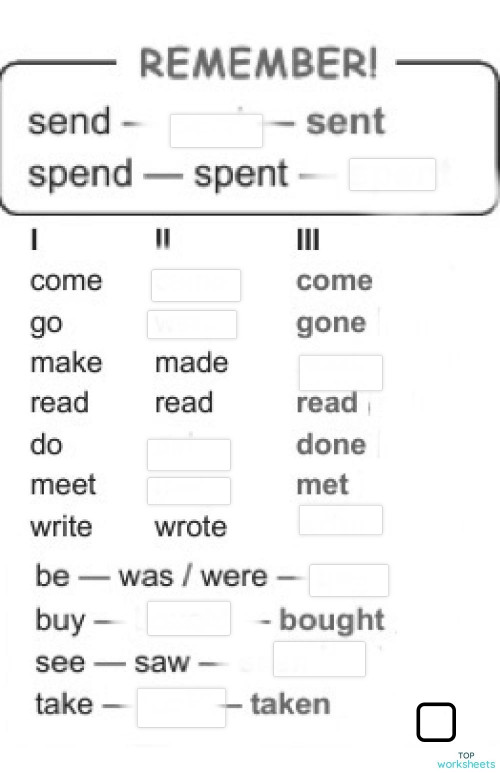 Irregular Verbs Interactive Worksheet Topworksheets