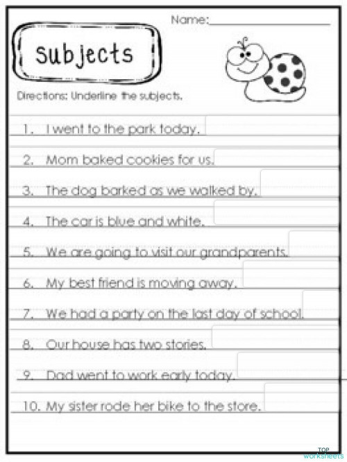 Identifying the Subject. Interactive worksheet | TopWorksheets