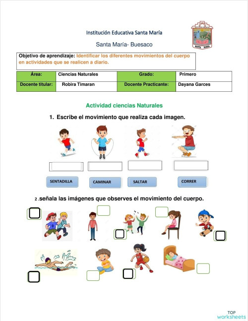 Actividad ciencias Naturales grado primero. Ficha interactiva ...