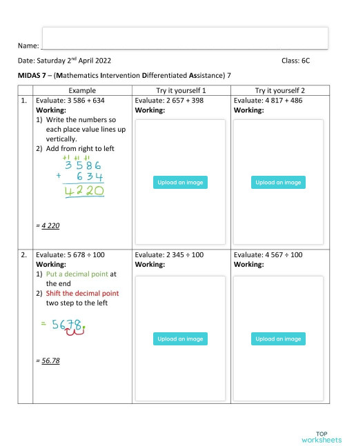 MIDAS 6C 2.4. Interactive worksheet | TopWorksheets