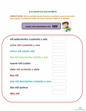 Escritura y lectura de números: El nombre de los números. Ficha ...