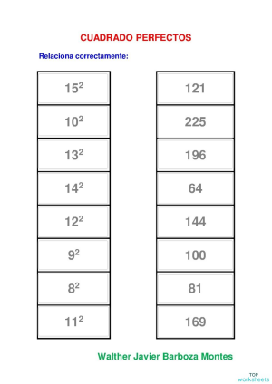 CUADRADOS PERFECTOS. Ficha interactiva | TopWorksheets