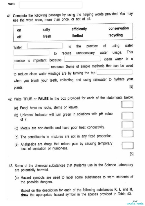 SPE Science Section B 2020 - Part A. Interactive worksheet | TopWorksheets
