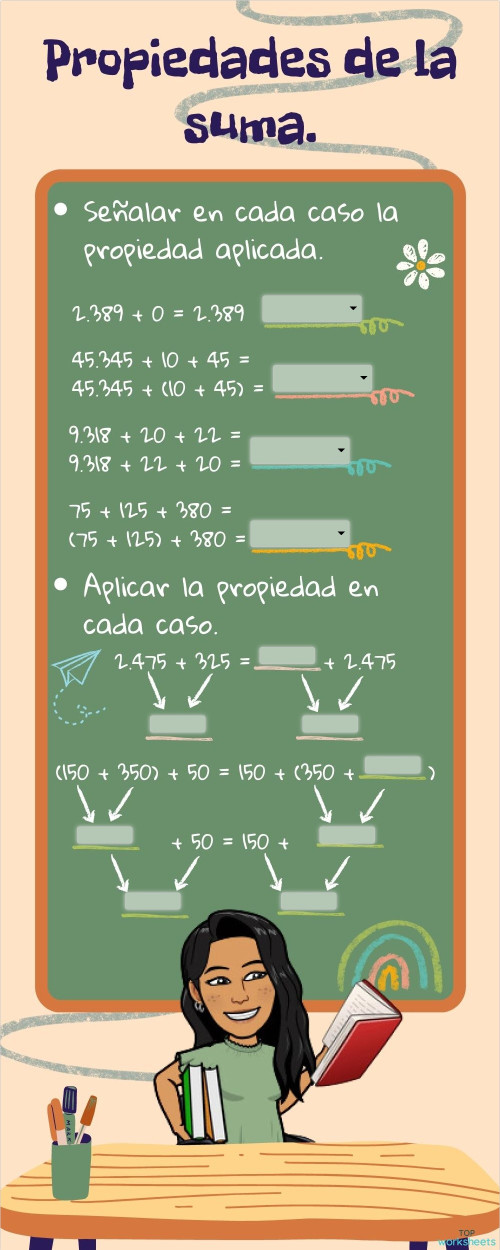 Propiedades de la suma.. Ficha interactiva | TopWorksheets