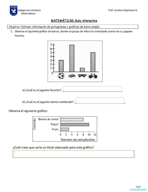Pictogramas y gráficos de barra simple. Ficha interactiva | TopWorksheets