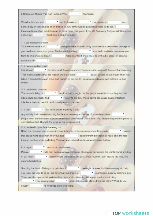 Health - Bad Habits. Interactive worksheet | TopWorksheets