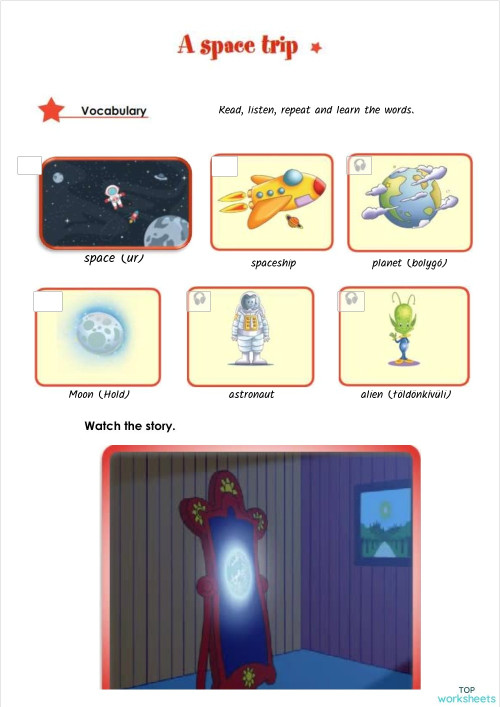 A space trip and Alien interview. Interactive worksheet | TopWorksheets