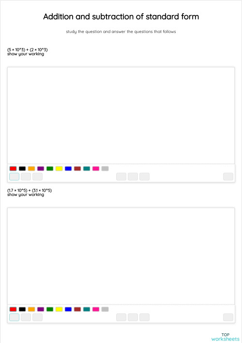 Addition and subtraction of standard form. Interactive worksheet ...