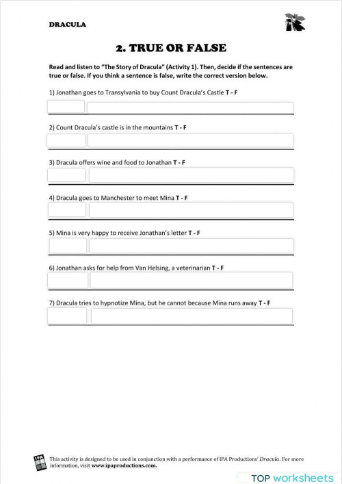 Dracula T or F. Interactive worksheet | TopWorksheets