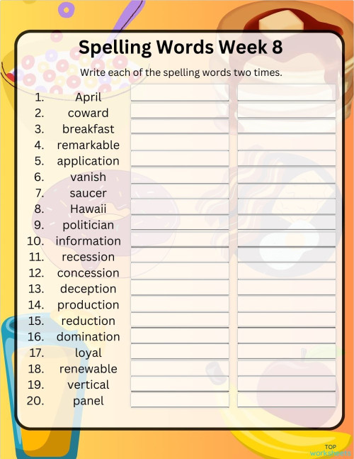 Spelling Words 8.1. Interactive worksheet | TopWorksheets