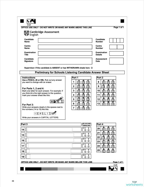 PET- Exam Book - Test 2 - Listening. Interactive worksheet | TopWorksheets