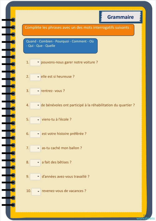 les mots interrogatifs1. Fiche interactive | TopWorksheets