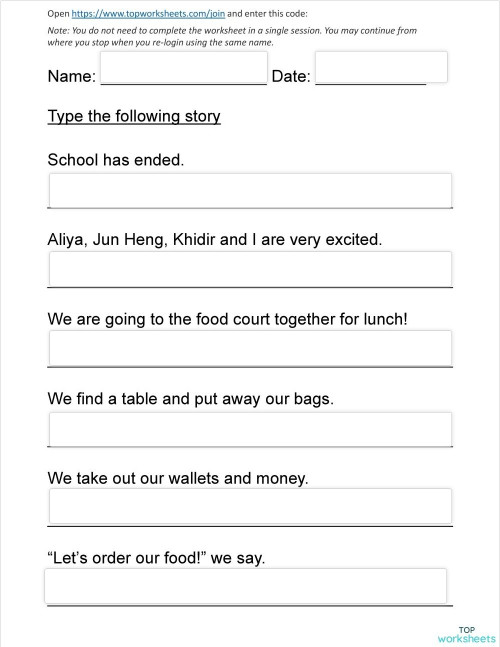 Type story - A Day at food court. Interactive worksheet | TopWorksheets