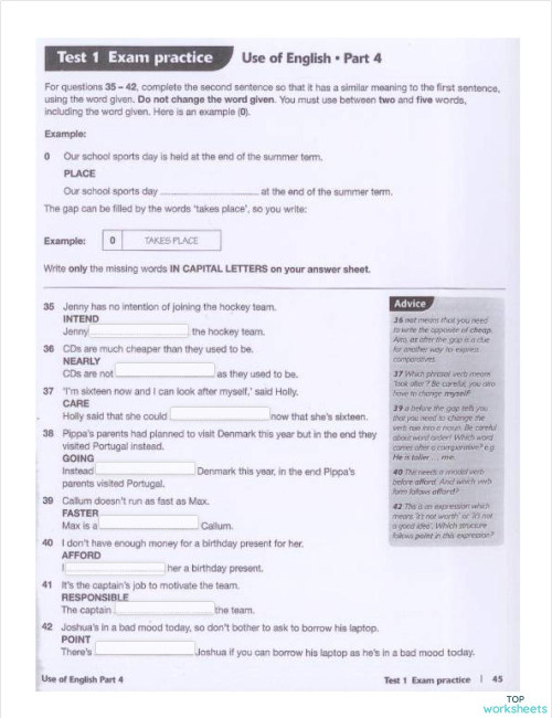 Use of English Part 4. Interactive worksheet | TopWorksheets