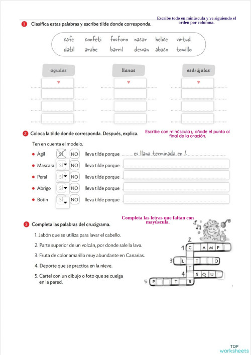 Acentuación: fichas interactivas y ejercicios online | TopWorksheets