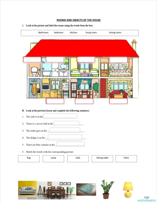 Hw 10/3: Rooms and objects os the house. Interactive worksheet | TopWorksheets