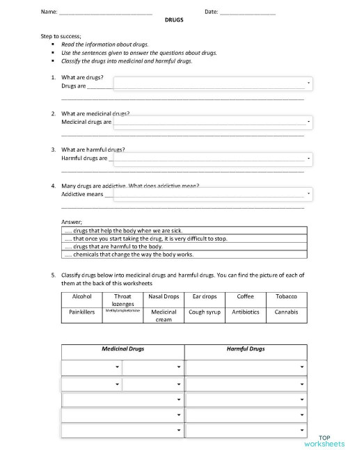 Year 6 -Drugs 2022. Interactive worksheet | TopWorksheets