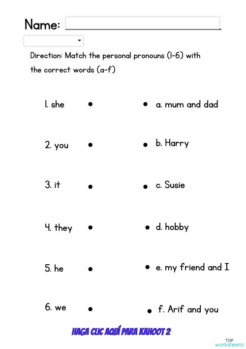 Personal Pronouns Matching Pairs + Kahoot 2.. Interactive worksheet ...