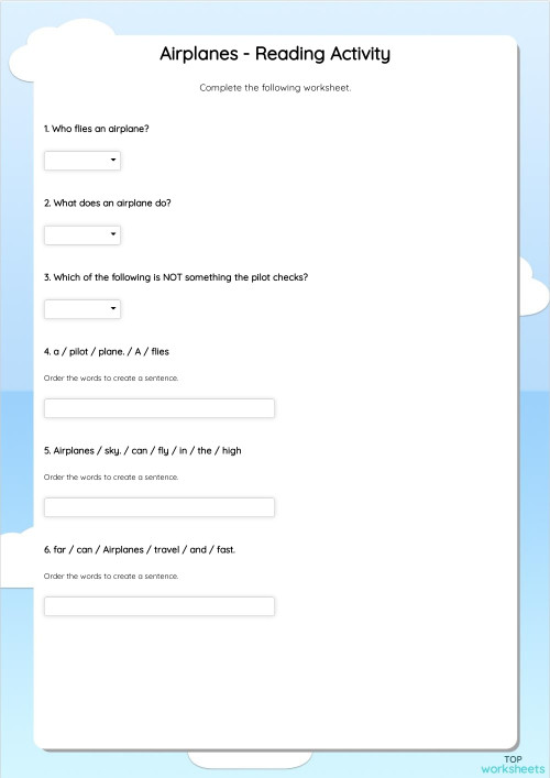 Airplanes - Reading Activity. Interactive worksheet | TopWorksheets