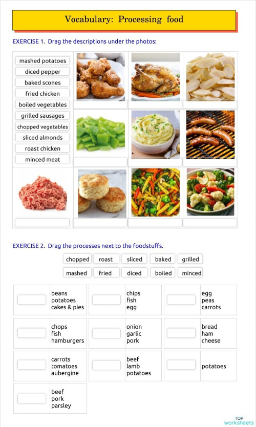 Vocabulary - Processing food. Interactive worksheet | TopWorksheets