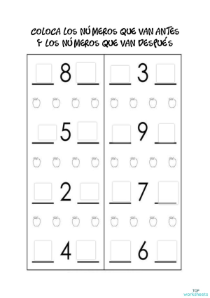 NUMEROS ANTES Y DESPUÉS. Ficha interactiva | TopWorksheets