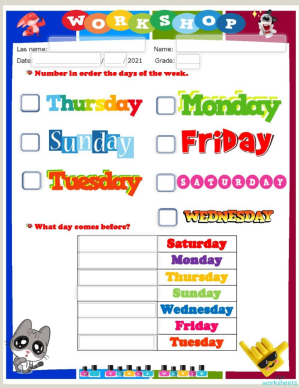 WORKSHOP DAYS OF THE WEEK. Interactive worksheet | TopWorksheets