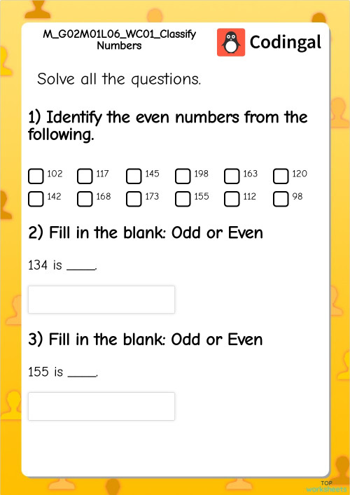 M_G02M01L06_WC01_Classify Numbers as Odd and Even. Interactive worksheet | TopWorksheets