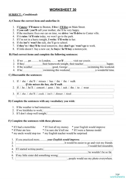 Worksheet 30 Conditionals Interactive Worksheet Topworksheets 5874