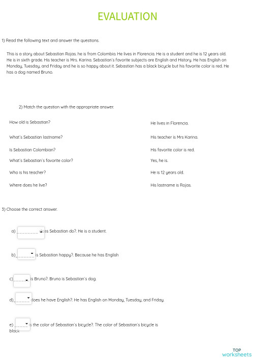 Evaluation. Interactive worksheet | TopWorksheets