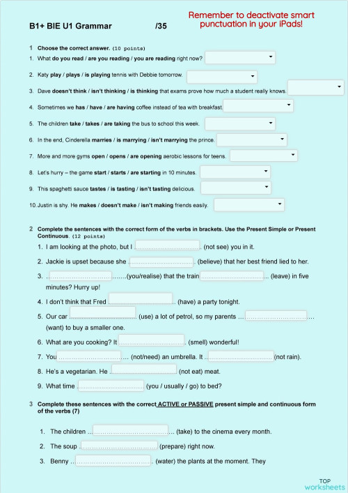 BIE B1+ Unit 1 Grammar(2): present simple and continuous (active and ...