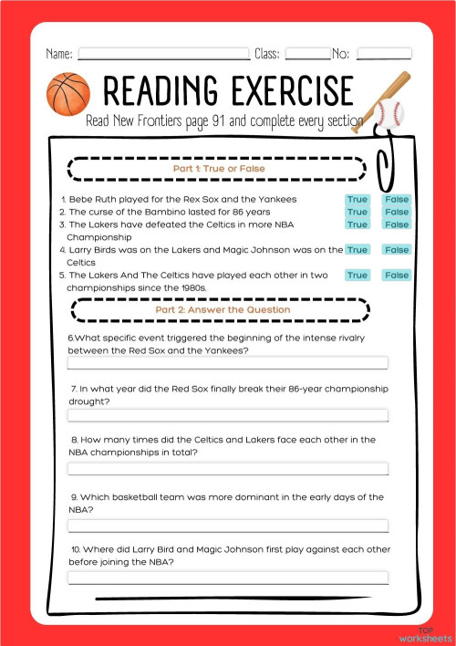 Rivalries Reading. Interactive worksheet | TopWorksheets