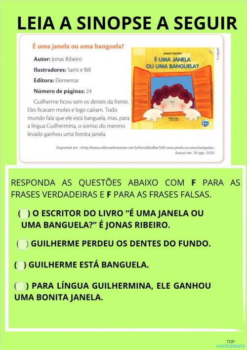 Leitura e Interpretação de Sinopse. Ficha interativa | TopWorksheets