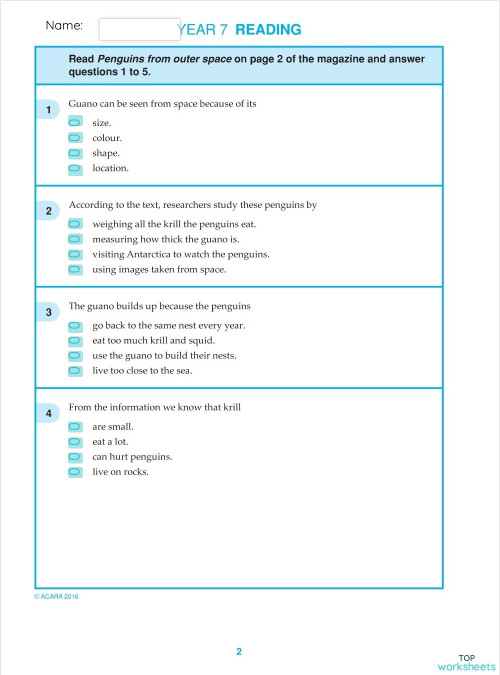 Year 7 Reading Naplan 2016. Interactive worksheet | TopWorksheets