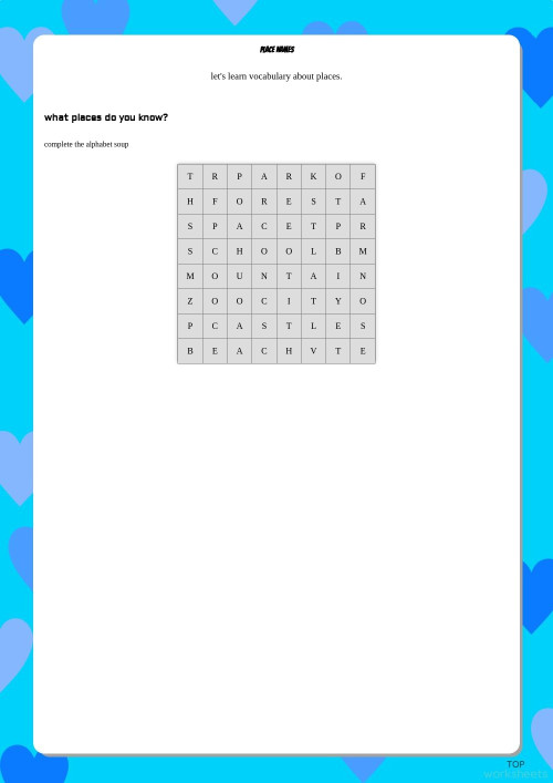 PLACE NAMES. Interactive worksheet | TopWorksheets