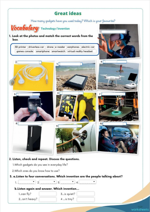 IV.5 Vocabulary Technology/invention(4th). Interactive worksheet ...
