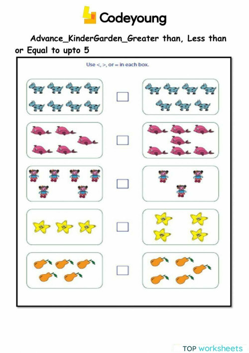 Greater than, less than, or equal to. Interactive worksheet | TopWorksheets