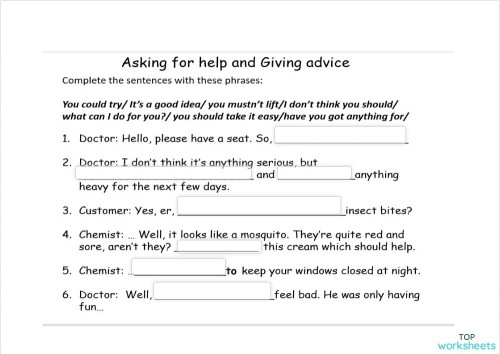 Asking for help and giving advice. Interactive worksheet | TopWorksheets