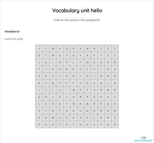 Vocabulary unit hello. Interactive worksheet | TopWorksheets