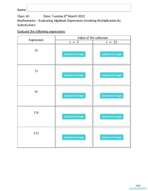 Evaluate Algebraic Expressions Interactive Worksheet TopWorksheets Evaluate Algebraic Expressions Interactive Worksheet TopWorksheets