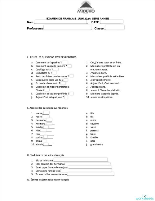 REVISION FINALE DE FRANCAIS MIDUHO 2024. Interactive worksheet ...