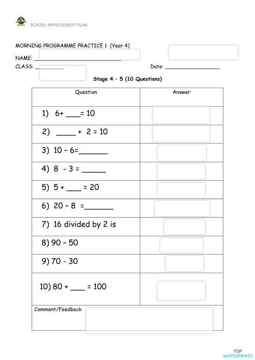 Practice Worksheet 1 Basic Facts Year 4 Genius 2022. Interactive ...