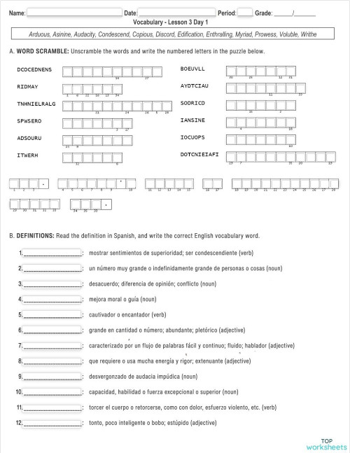 English 92 Week 3 Vocabulary. Interactive worksheet | TopWorksheets