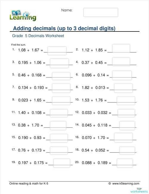 Adding decimals 1. Interactive worksheet | TopWorksheets