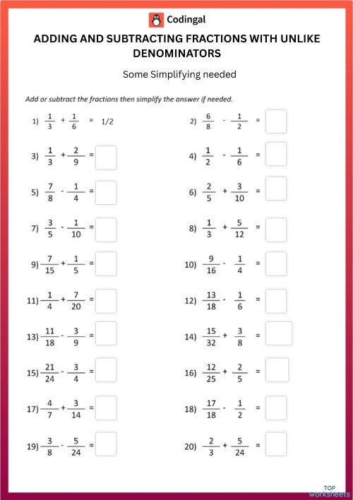 M_G05M06L10_WE01_Operation_of_Fractions(Part 1)_5. Interactive worksheet | TopWorksheets