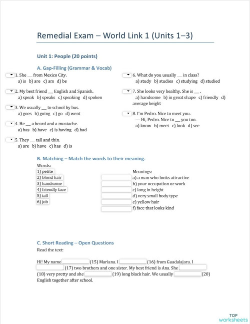 (REMEDIAL) WL2 1st Term. Interactive worksheet | TopWorksheets