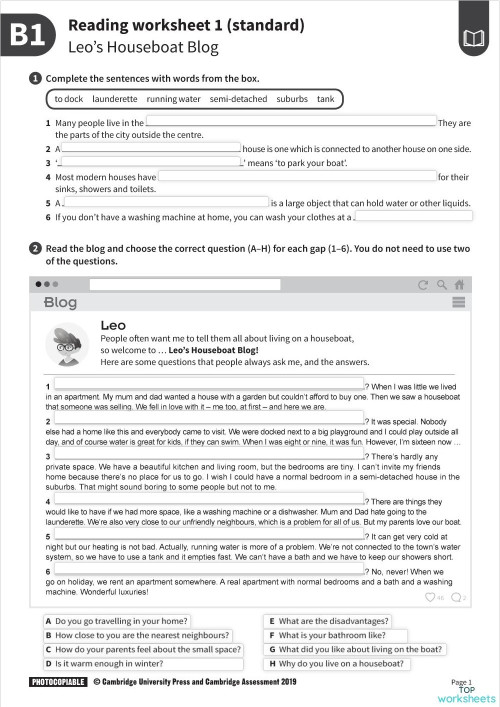 PET reading: interactive worksheets and online exercises | TopWorksheets